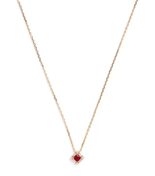 SUZANNE KALAN Mini Diamond And Ruby Princess Pendant Necklace - Rose Gold