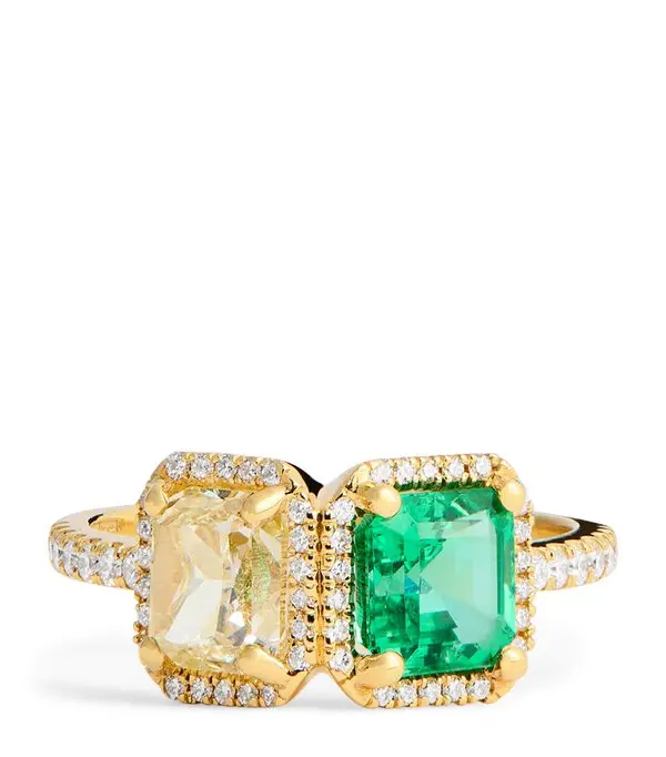 SUZANNE KALAN Yellow Toi Et Moi Diamond And Emerald Ring - Gold