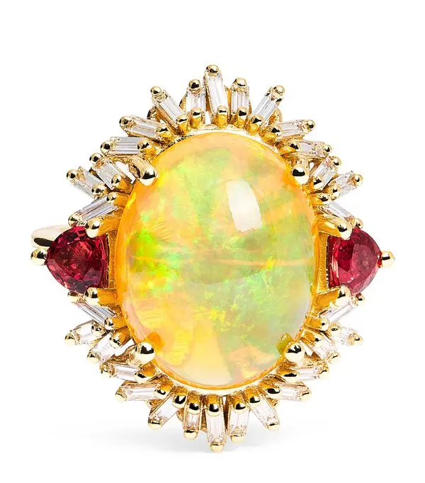 SUZANNE KALAN Yellow Diamond, Sapphire And Opal One Of A Kind Oval Portrait Ring - Gold