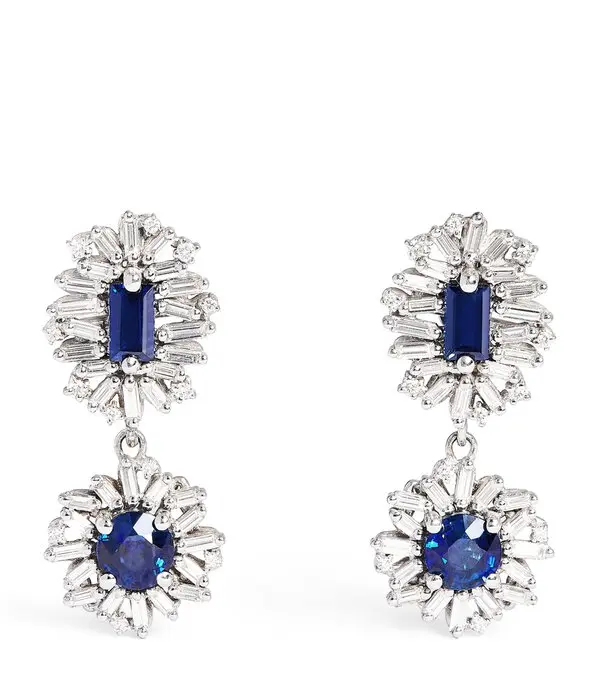 SUZANNE KALAN Gold, Diamond And Sapphire One Of A Kind Drop Earrings - White