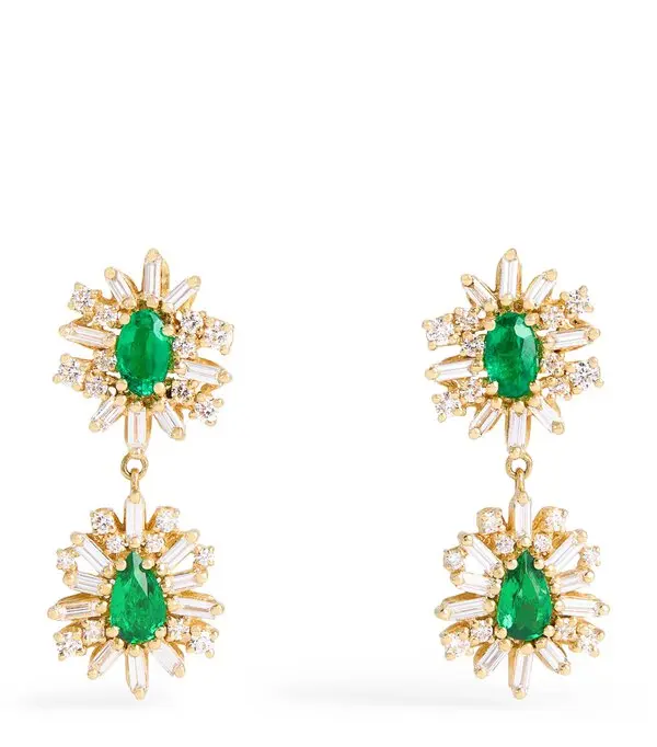 SUZANNE KALAN Yellow Diamond And Emerald One Of A Kind Drop Earrings - Gold