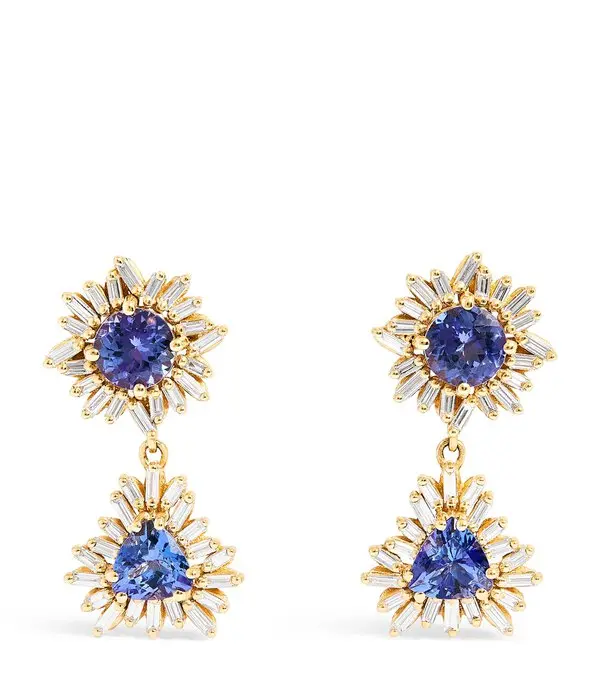SUZANNE KALAN Yellow Diamond And Sapphire One Of A Kind Drop Earrings - Gold