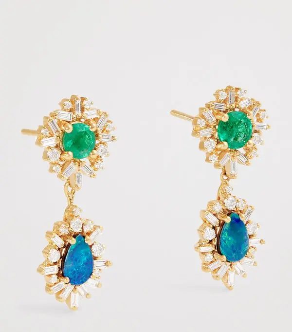 SUZANNE KALAN Yellow Emerald, Opal, And Diamond Drop Earrings