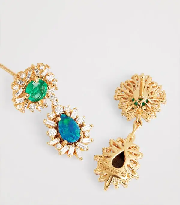 SUZANNE KALAN Yellow Emerald, Opal, And Diamond Drop Earrings