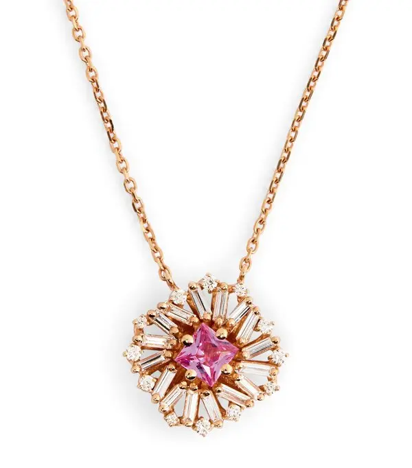 SUZANNE KALAN Diamond And Pink Sapphire Princess Flower Necklace - Rose Gold