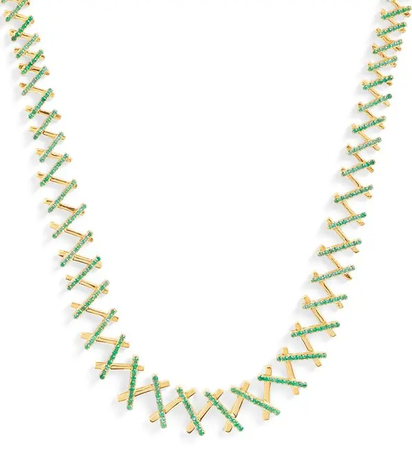 SUZANNE KALAN Yellow Gold And Pavé Emerald Deco Wishbone Necklace - Rose Gold