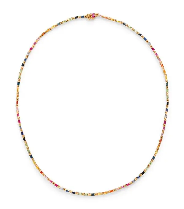 SUZANNE KALAN And Rainbow Sapphire Bold Linear Tennis Necklace - Rose Gold