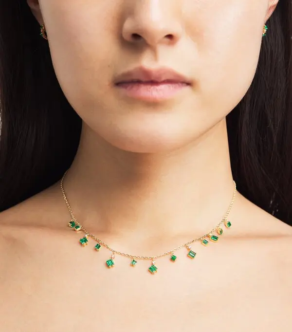 SUZANNE KALAN Yellow Diamond, And Emerald Bold Cascade Necklace