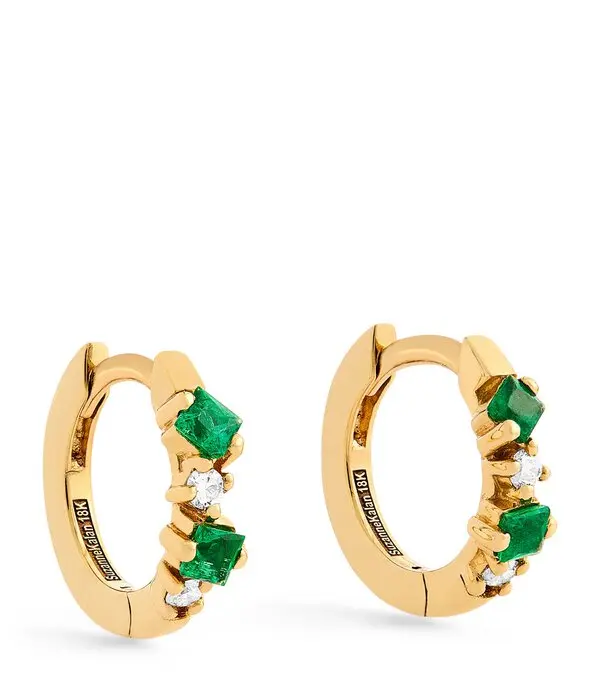 SUZANNE KALAN Yellow Emerald And Diamond Princess Huggie Earrings - Gold