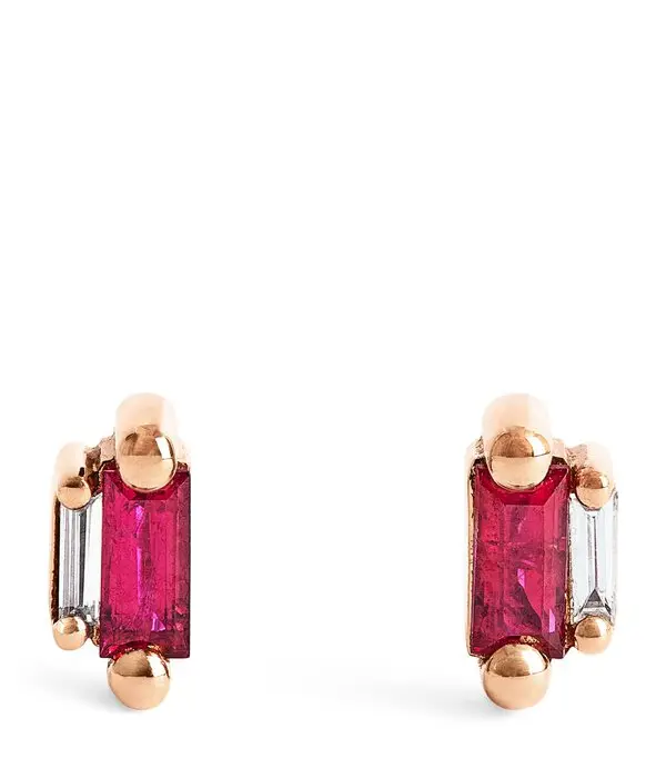 SUZANNE KALAN Ruby And Diamond Bold Stud Earrings