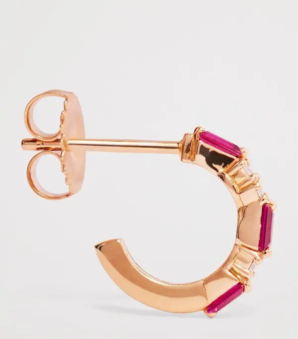 SUZANNE KALAN Ruby And Diamond Thin Mix Hoop Earrings