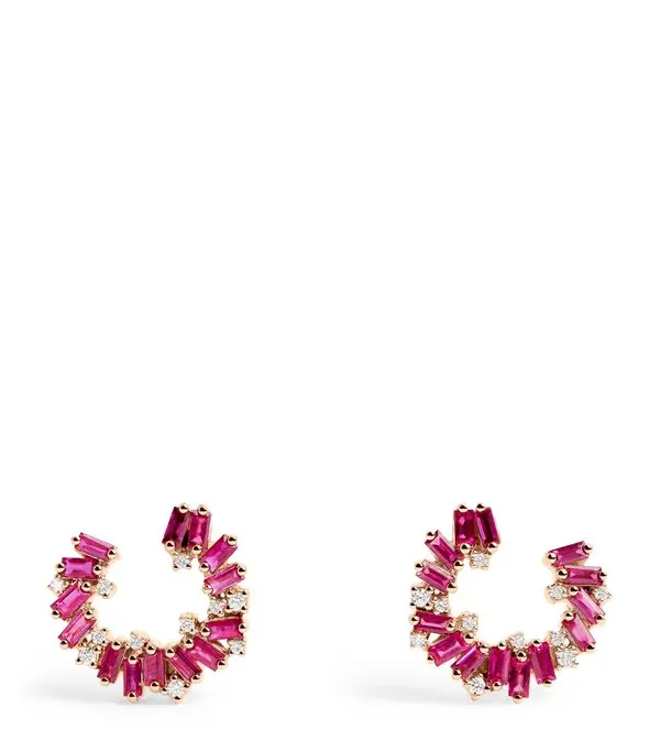 SUZANNE KALAN Diamond And Ruby Frenzy Spiral Earrings - Rose Gold