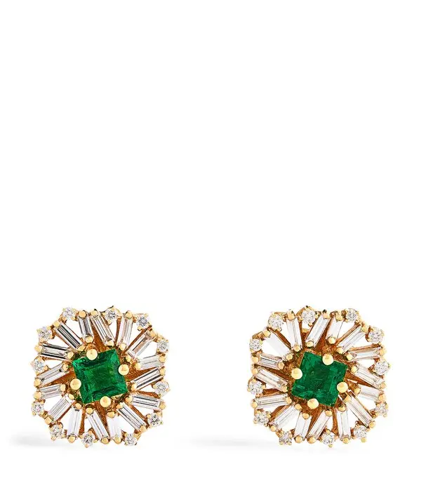 SUZANNE KALAN Yellow Emerald And Diamond Princess Stud Earrings - Gold