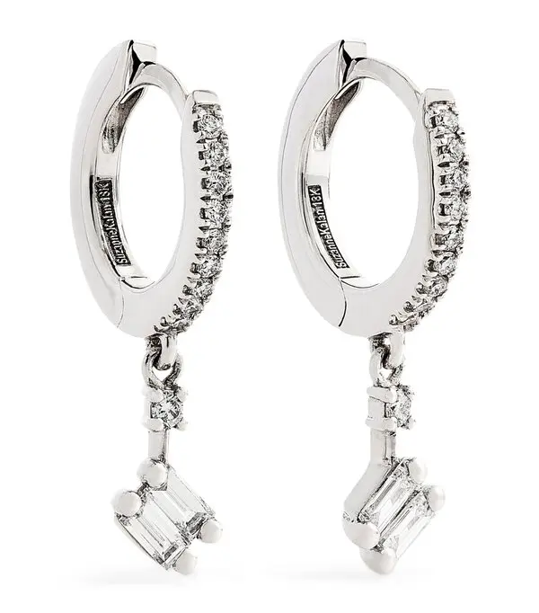 SUZANNE KALAN Gold And Diamond Dangle Drop Huggie Earrings - White
