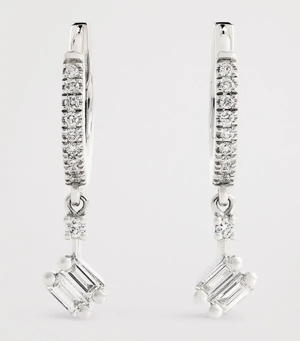 SUZANNE KALAN 18k Gold Diamond Baguette Drop Huggie Earrings