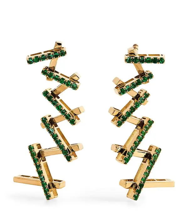 SUZANNE KALAN Yellow And Emerald Diamond Deco Wishbone Earrings - Gold