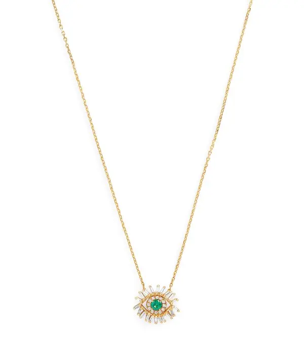 SUZANNE KALAN Mini Yellow Emerald And Diamond Evil Eye Pendant Necklace - Gold