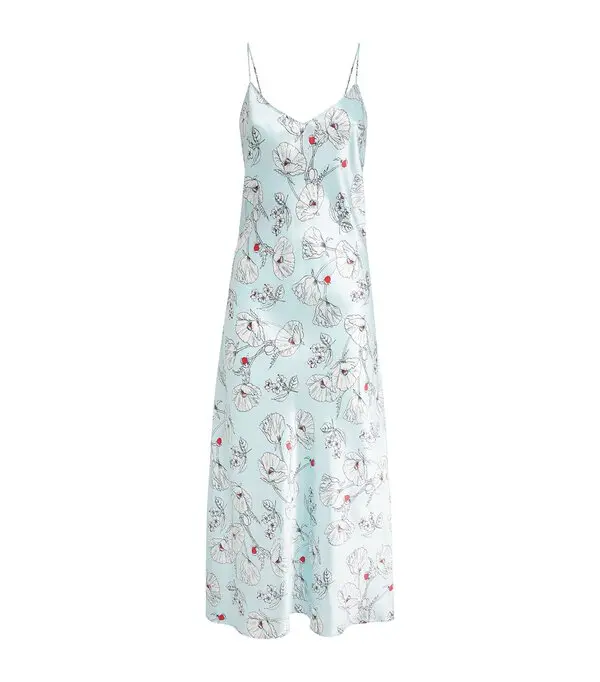 Olivia Von Halle Silk Floral Garbo Slip Dress - Blue