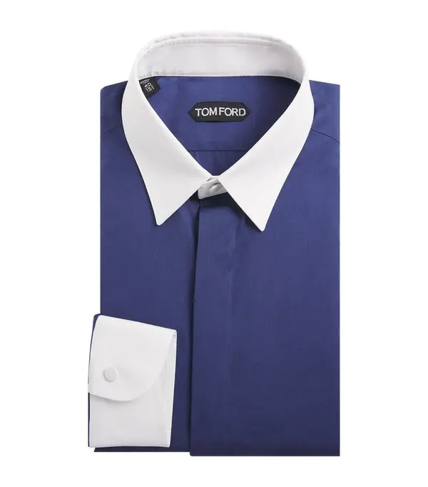 TOM FORD Cotton Contrast Collar And Cuffs Shirt - Blue