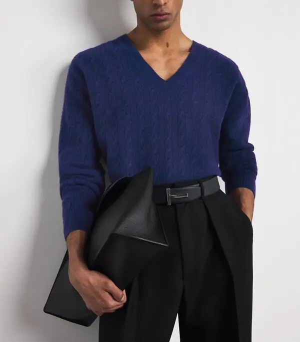 TOM FORD Wool Cable-knit V-neck Sweater