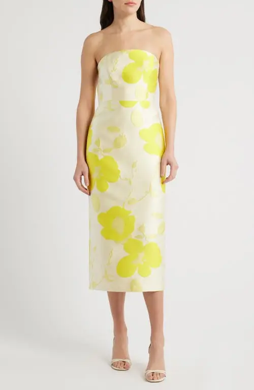 Sam Edelman Floral Strapless Jacquard Midi Dress - Lemon