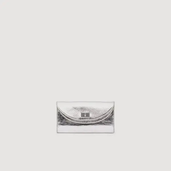 Sandro Mambo Metallic Leather Clutch - Silver