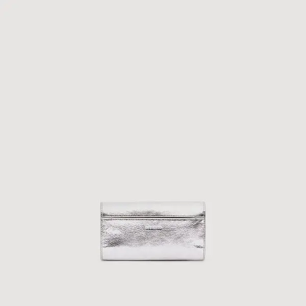 Sandro Mambo Metallic Leather Clutch - Silver