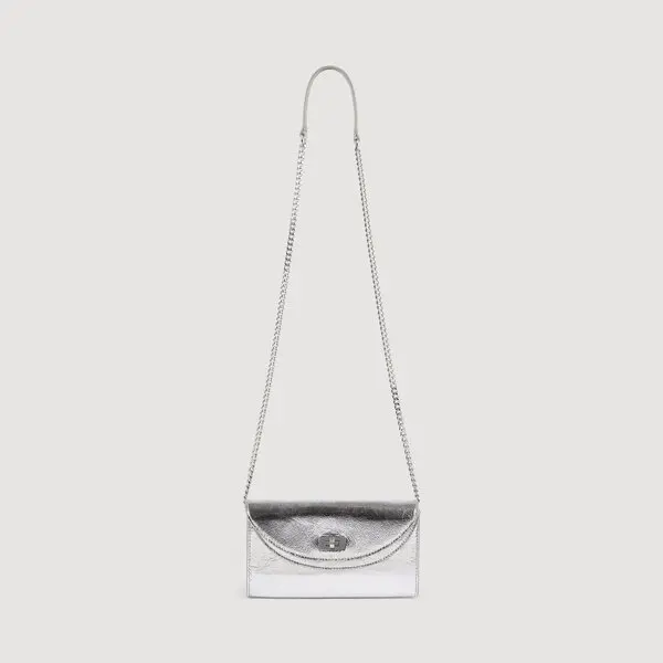 Sandro Mambo Metallic Leather Clutch - Silver