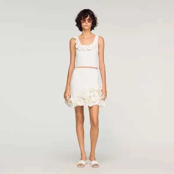 Sandro Mini Floral Knit Skirt - White