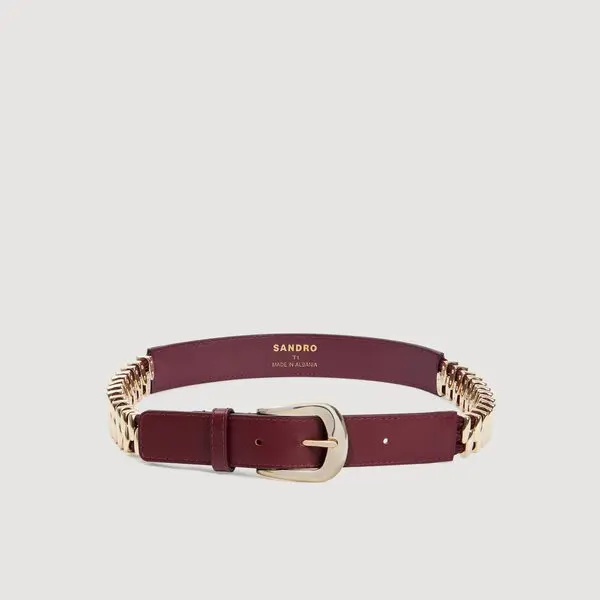 Sandro Leather And Metal Belt - Bordeaux