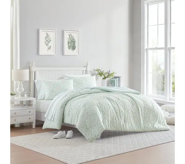 Laura Ashley Quartet Cream/aqua Blue 5-pc Twin Comforter Set - One-color