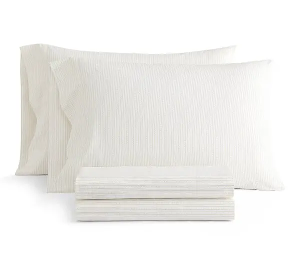 MARTHA STEWART Dottie Stripe White/gold Cotton Twin Sheet Set - One-color