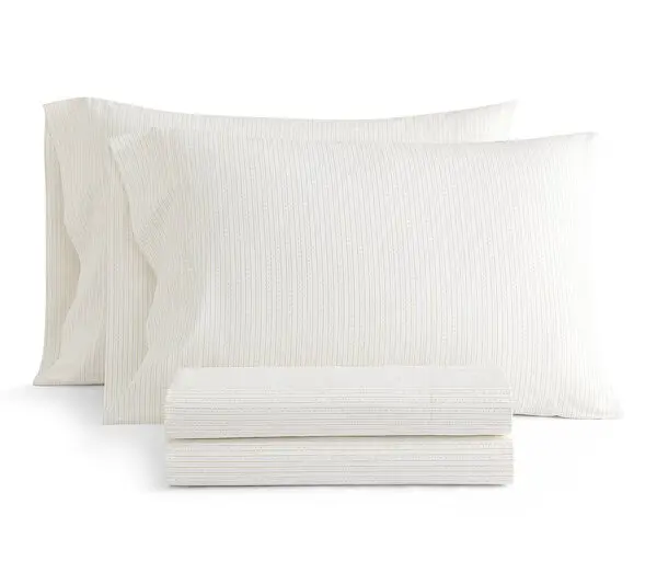 MARTHA STEWART Dottie Stripe White/gold Cotton Queen Sheet Set - One-color
