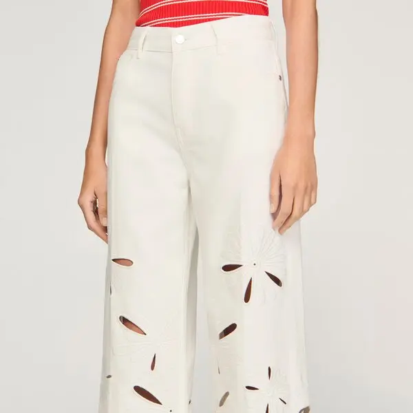 Sandro Wide-leg Embroidered Jeans