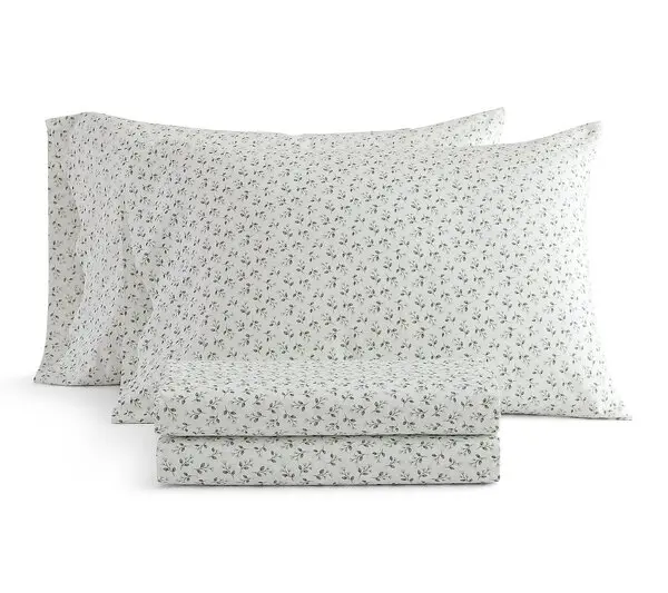 MARTHA STEWART Kennedy Floral White/green Cotto N Twin Sheet Se - One-color