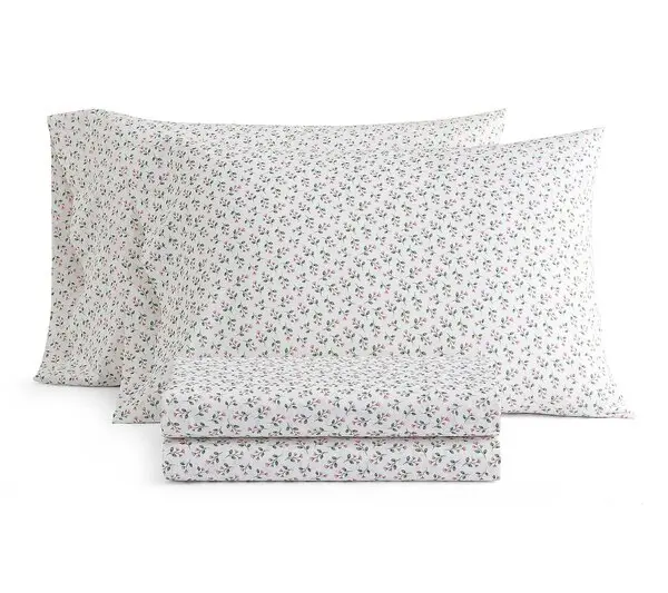 MARTHA STEWART Kennedy Floral White/pink Cotton Full Sheet Set - One-color