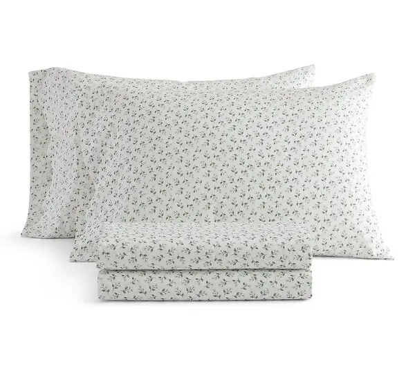 MARTHA STEWART Kennedy Floral White/green Cotto N Queen Sheet - One-color