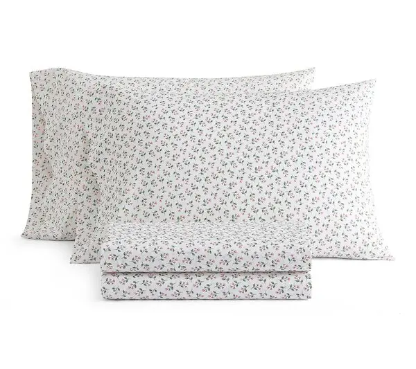 MARTHA STEWART Kennedy Floral White/pink Cotton Twin Sheet Set - One-color