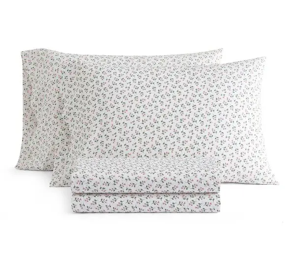 MARTHA STEWART Kennedy Floral White/pink Cotton Queen Sheet Se - One-color