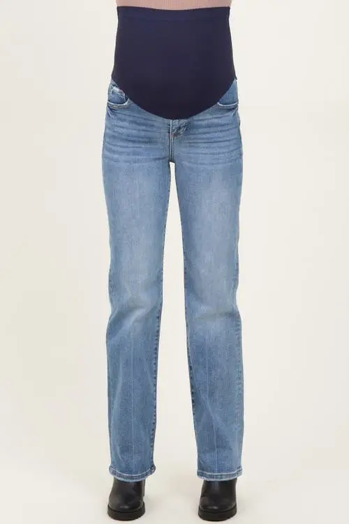 PINKBLUSH Medium Wash Straight Leg Maternity Jeans - Blue
