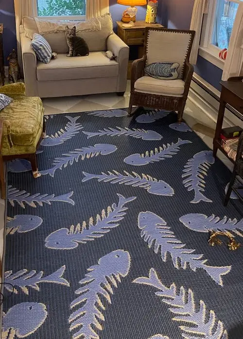 MAD MATS Fishbone Navy & Periwinkle Rug - 6'x9'
