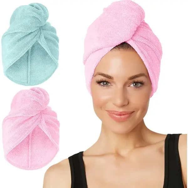 TURBIE TWIST 2 Pack Extra Long Microfiber Hair Towel For Long - Pink & Mint