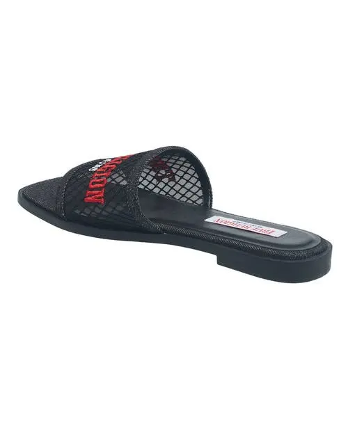 True Religion Mesh Logo Flat Slip-on Sandals - Black