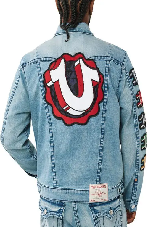 True Religion Jimmy Varsity Patch Denim Trucker Jacket