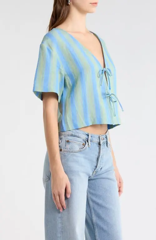 Staud Ava Stripe Tie-front Linen Top - Seaport