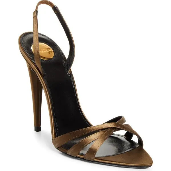 Saint Laurent Kate Pointed Toe Slingback Sandal - Brown