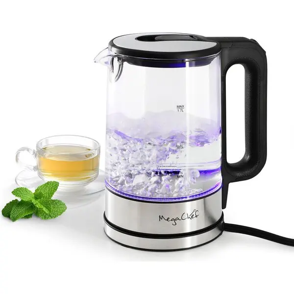 MEGACHEF 1.8 Quart Glass And Stainless Steel Electric Tea Kettle - Grey