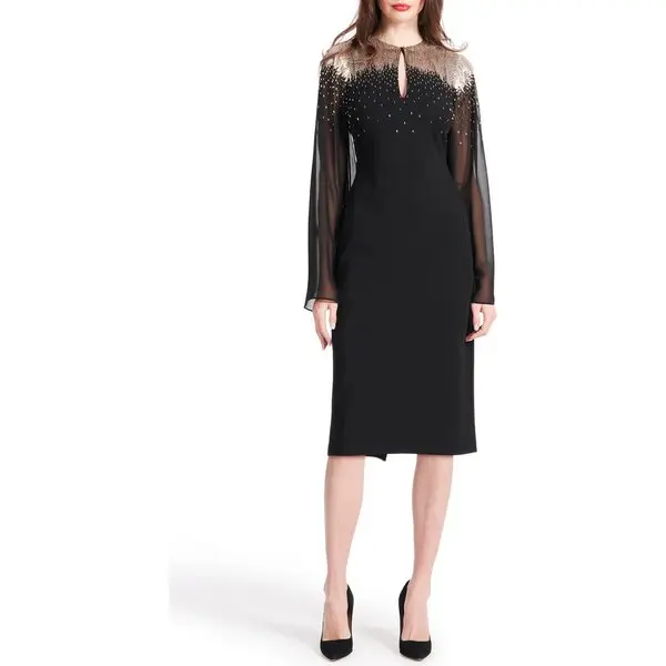 EMILY SHALANT Beaded Stretch Crepe Cocktail Dress - Black