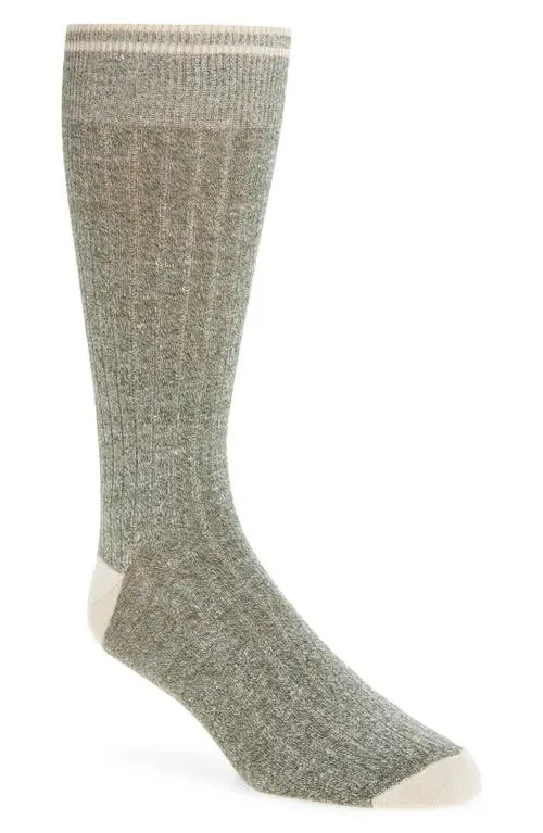 Nordstrom Ribbed Linen Blend Dress Socks - Olive
