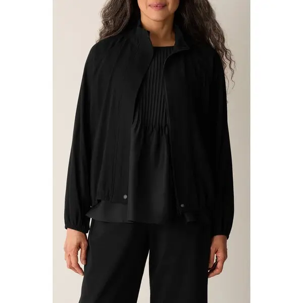 Eileen Fisher Stand Collar Silk Jacket - Black